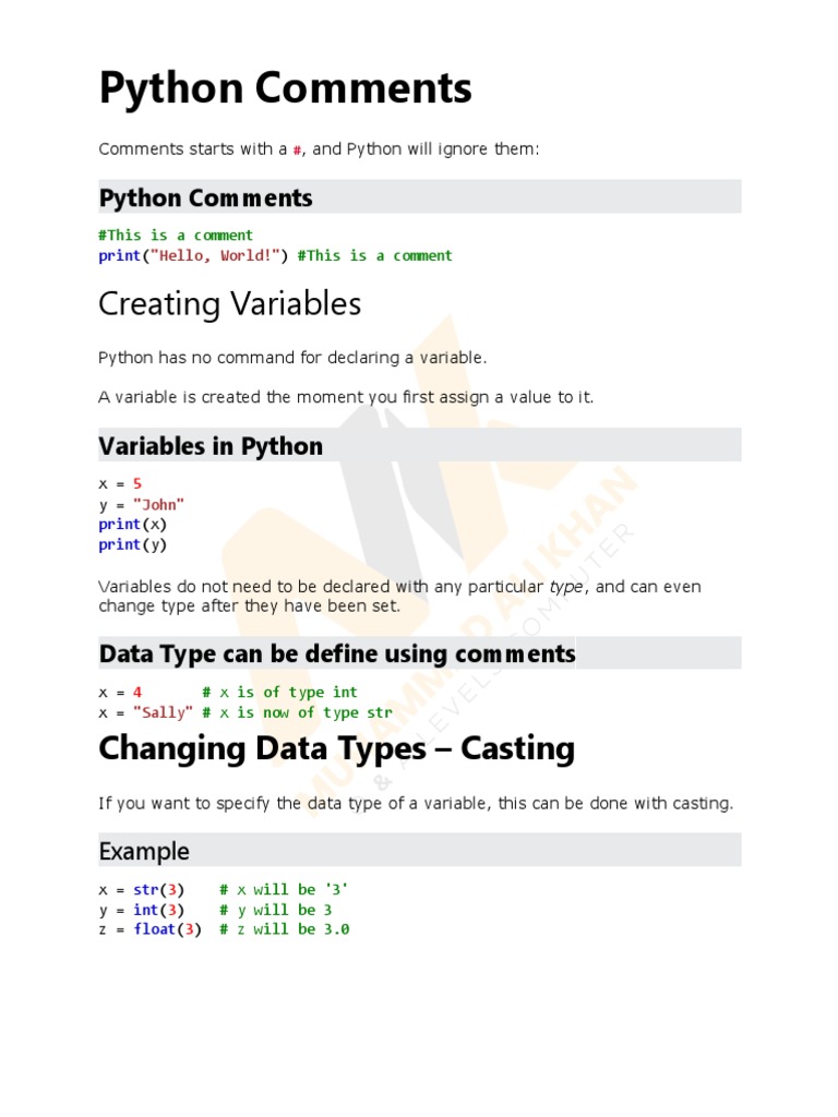 Python Comments: Creating Variables | PDF | Class (Computer Programming) | Inheritance (Object ...