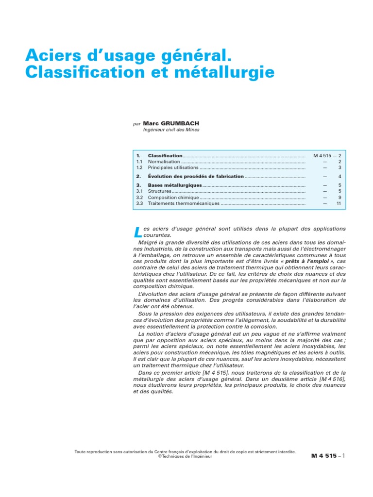 Aciers D'usage Général. Classification Et Métallurgie | PDF | Acier ...