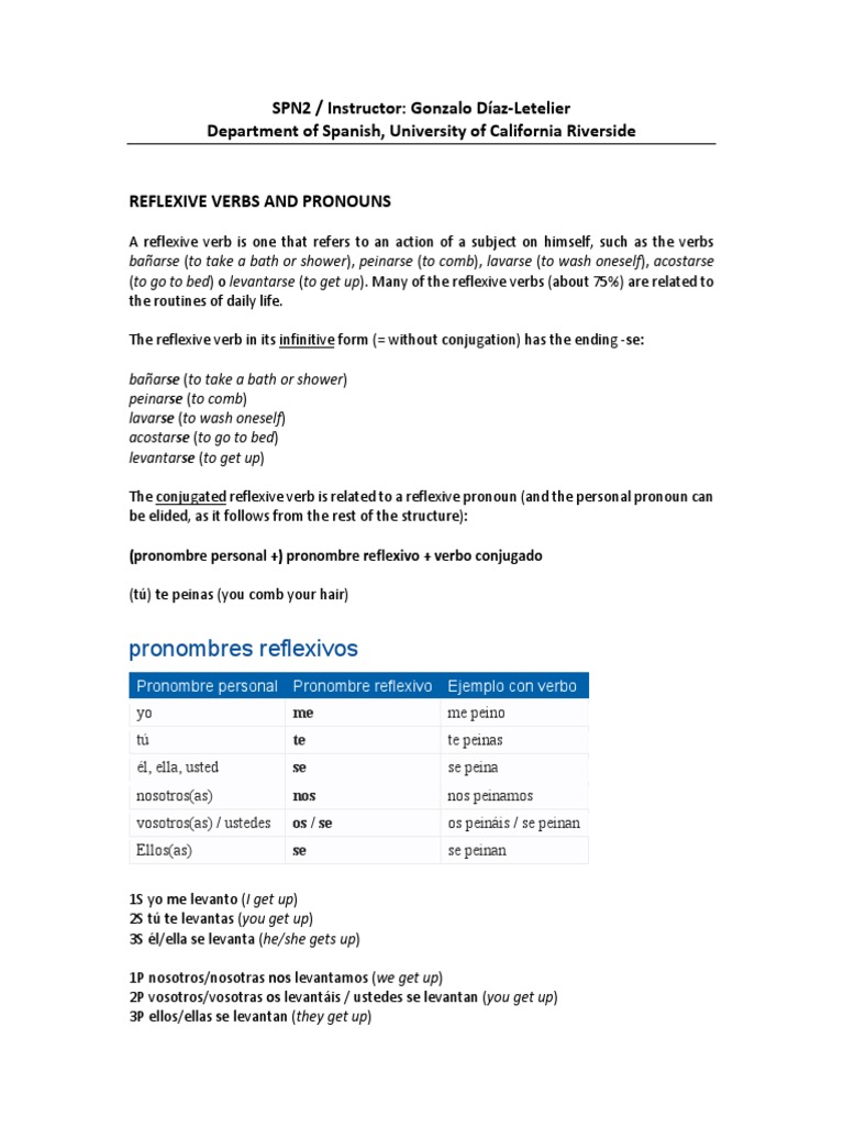 GRAMMAR 8 - Reflexive Verbs and Pronouns | PDF | Grammar | Languages