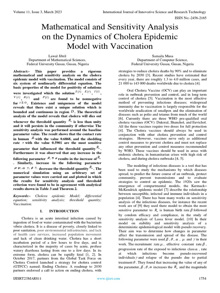 Mathematical and Sensitivity Analysis On The Dynamics of Cholera Epidemic Model With Vaccination ...