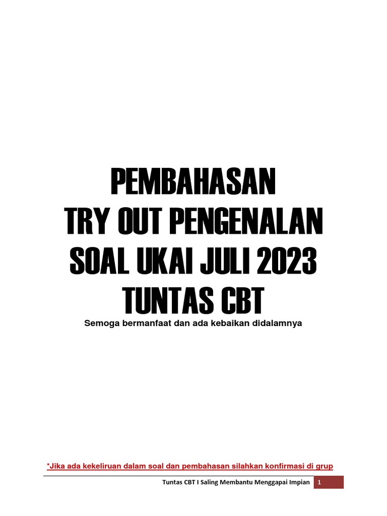 Pembahasan Try Out Pengenalan Soal Ukai Juli 2023 Tuntas CBT | PDF