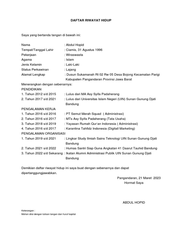 Daftar Riwayat Hidup Abdul Hopid | PDF