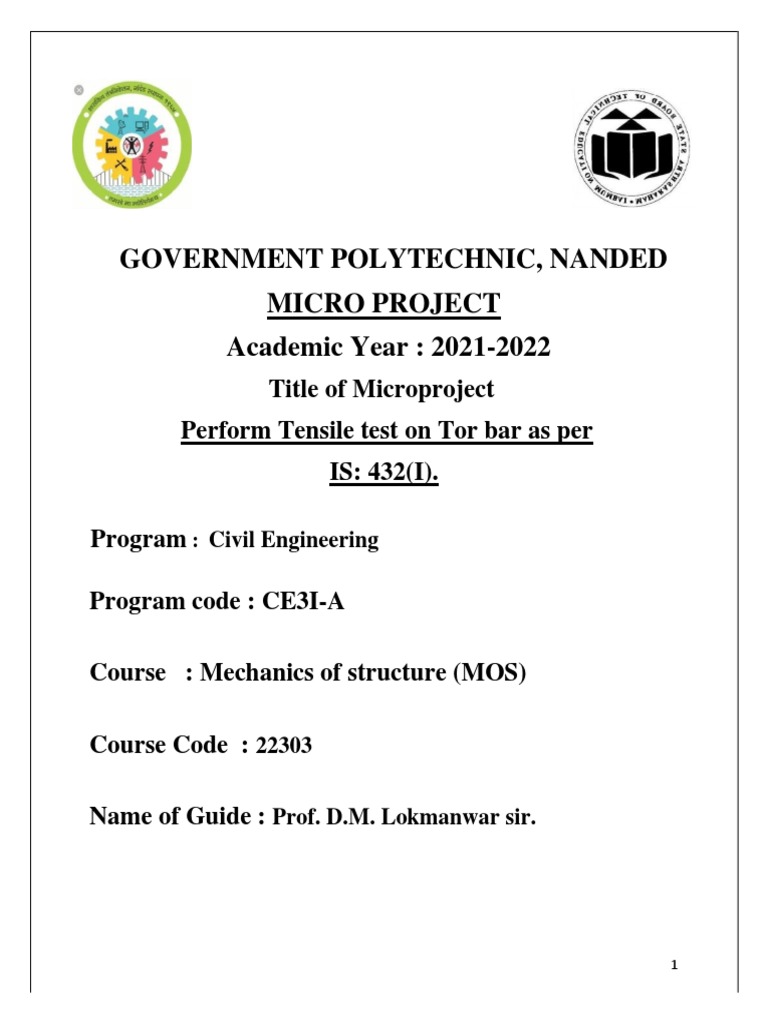 Government Polytechnic, Nanded Micro Project Academic Year: 2021-2022 | PDF | Young's Modulus ...