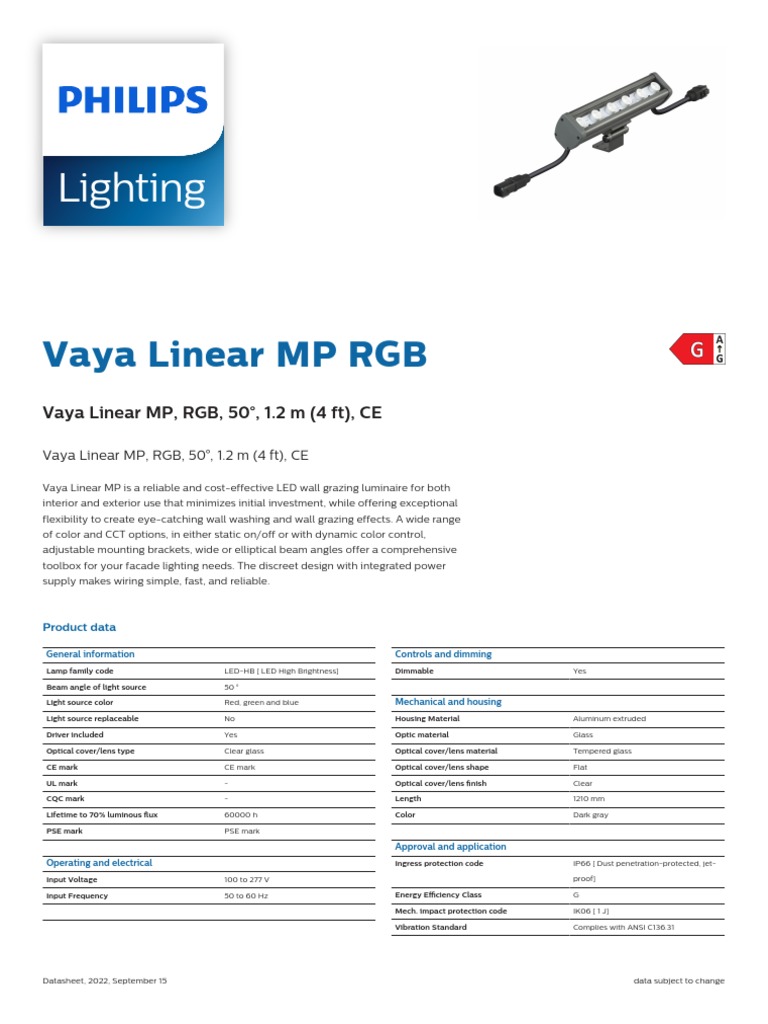 Vaya Linear MP RGB BCP424 50 RGB L1210 CE 60 Watt | PDF | Lighting | Optics
