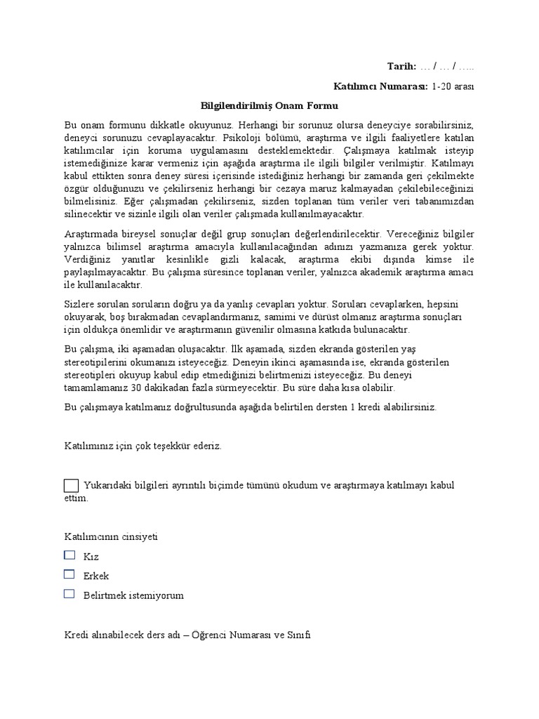 Bilgilendirilmiş Onam Formu | PDF