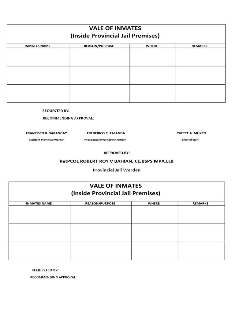 Vale of Inmates in Provincial Jail | PDF