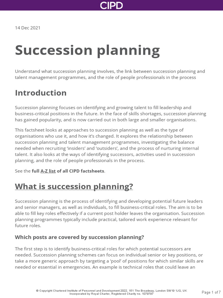 Succession Planning Factsheet - 20230327T110202 | PDF | Leadership ...