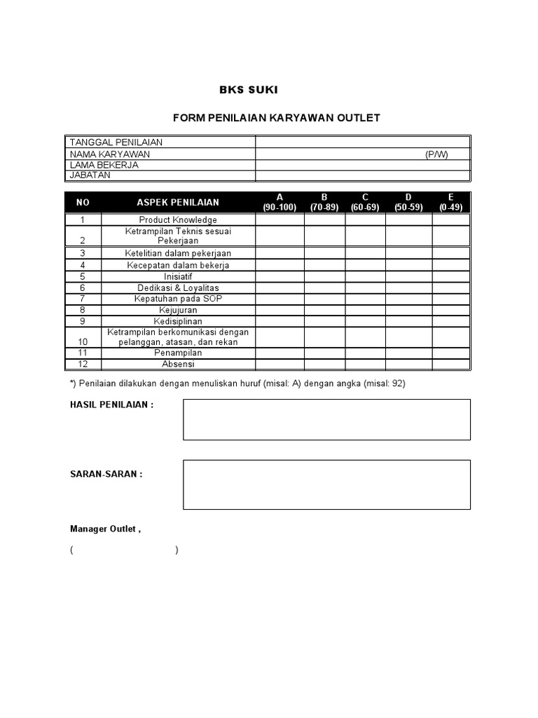Form Penilaian karyawan BKS Suki | PDF