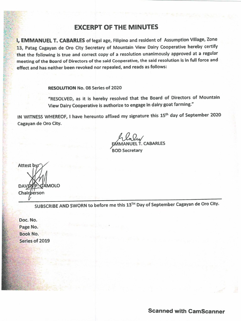 Minutes and Board Resolution | PDF