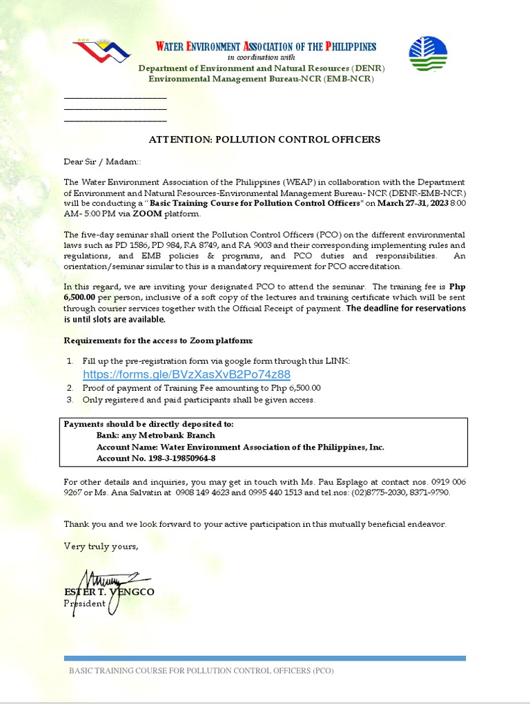 1.NCR-WEAP Invitation Letter For PCO Training Webinar-Mar.27-31,2023 | PDF