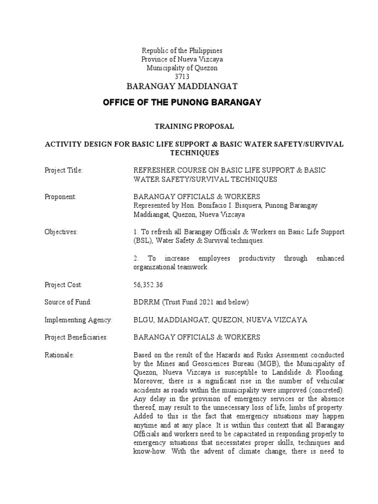 Training Proposal-Basic Life Support (BSL) 2022 | PDF | Emergency ...