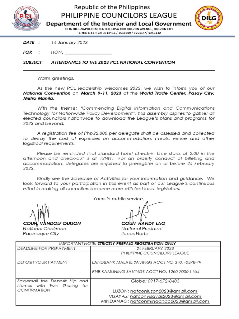 Single Accommodation Invitation 2023 PCL National Convention | PDF | Service Industries