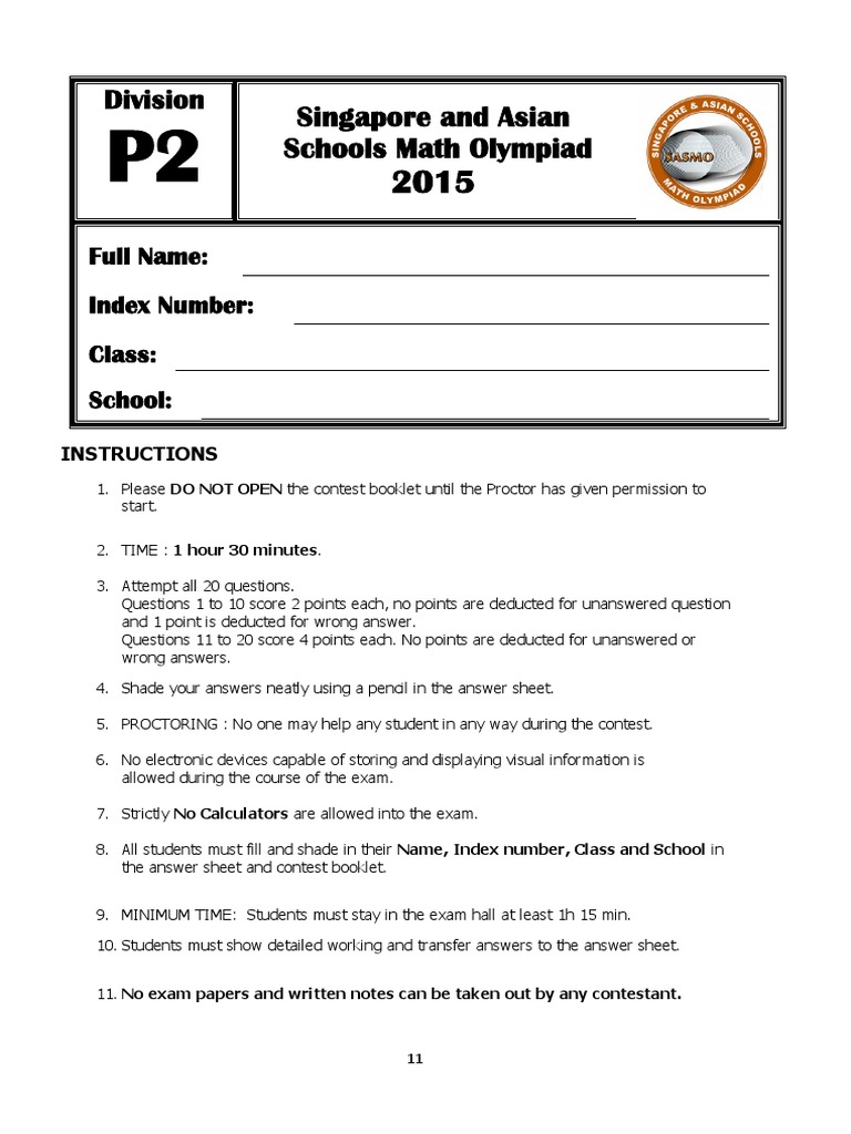 Singapore and Asian Schools Math Olympiad: Division | PDF | Multiple Choice