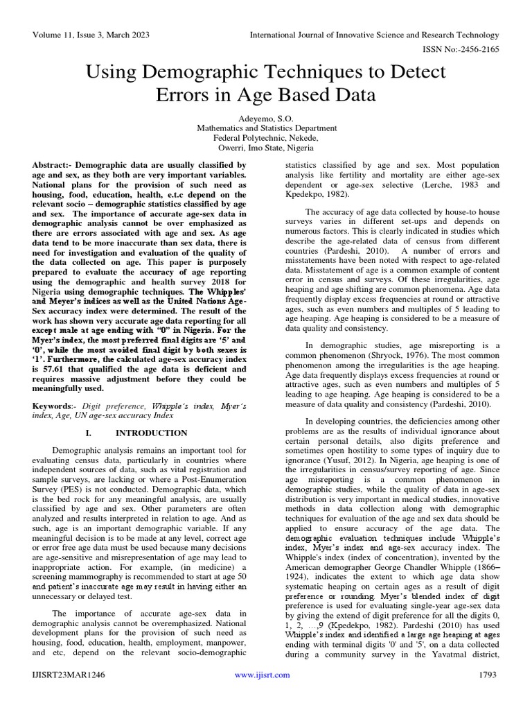 Using Demographic Techniques To Detect Errors in Age Based Data | PDF