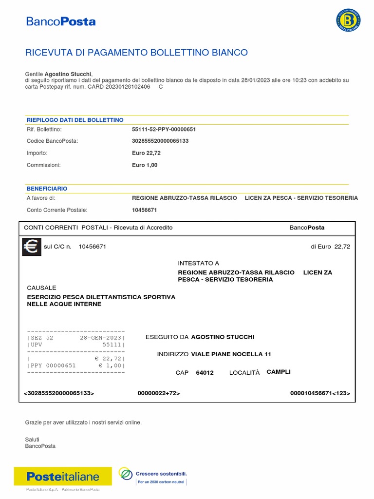 Ricevuta Bollettino 2023 | PDF