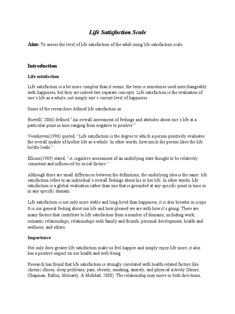 Report of Life Satisfaction Scale | PDF | Happiness | Standard Score