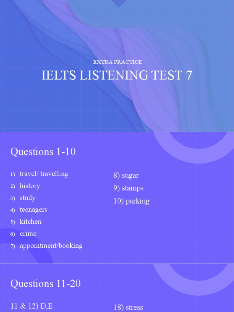 Cambridge Guide To IELTS Answers - IELTS LISTENING TEST 7 | PDF