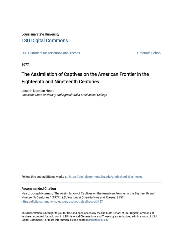 The Assimilation of Captives On The American Frontier in The Eigh | PDF ...