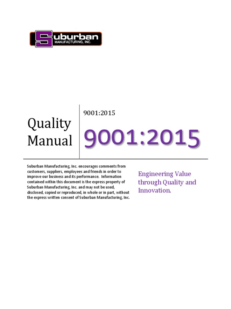 Suburban Manufacturing Inc. ISO 9001-2015 QMS | PDF | Quality Management System | Quality Management