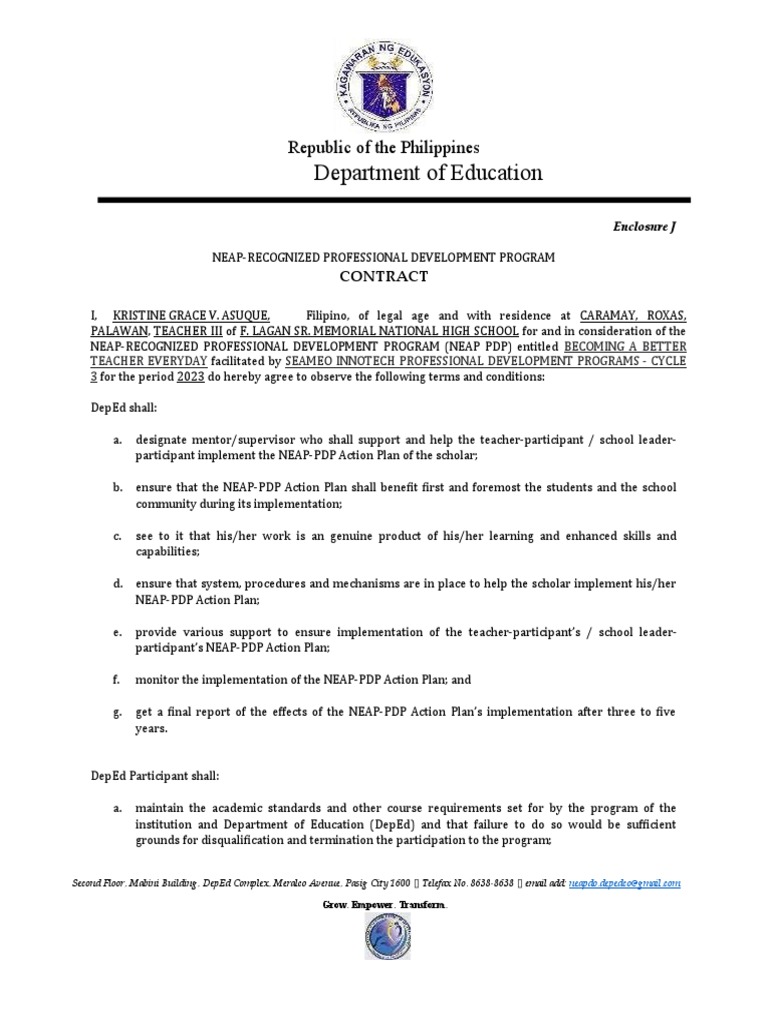 NEAP Professional Development Contract | PDF | Government | Justice