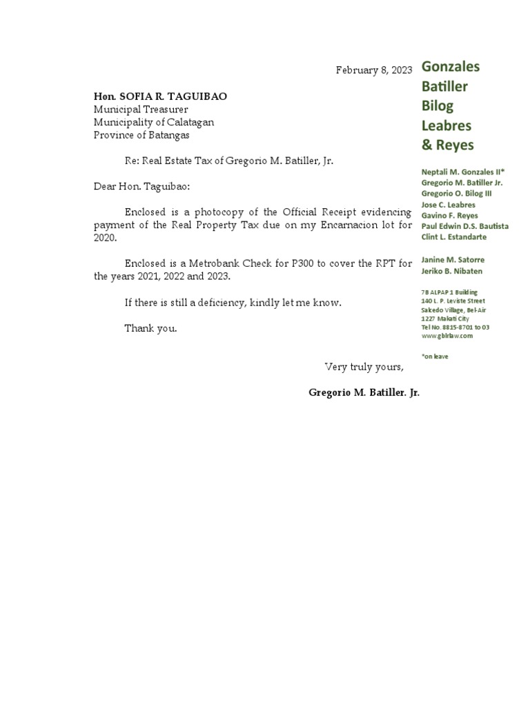 Gonzales Batiller Bilog Leabres & Reyes: Hon. Sofia R. Taguibao | PDF