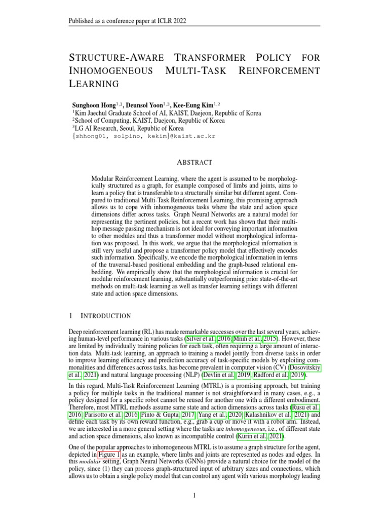 Structure-Aware Transformer for Inhomogeneous Multi-Task RL | PDF ...