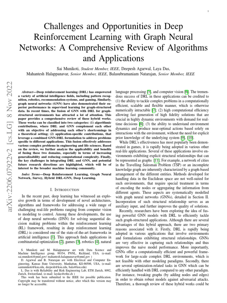 Challenges and Opportunities in Deep Reinforcement Learning With Graph Neural Networks: A ...