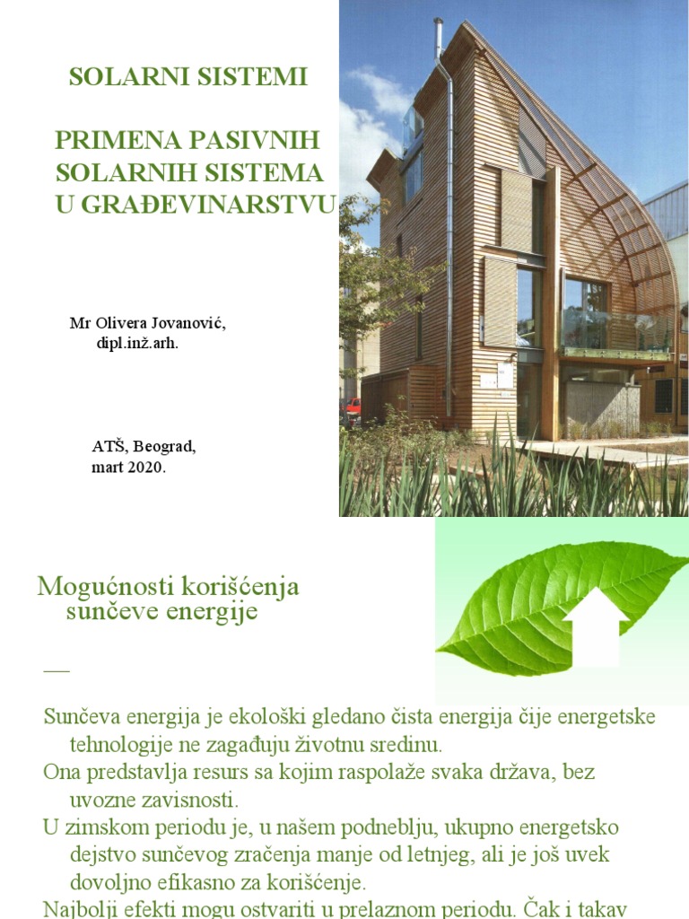 Solarni Sistemi Primena Pasivnih Solarnih Sistema U Građevinarstvu | PDF