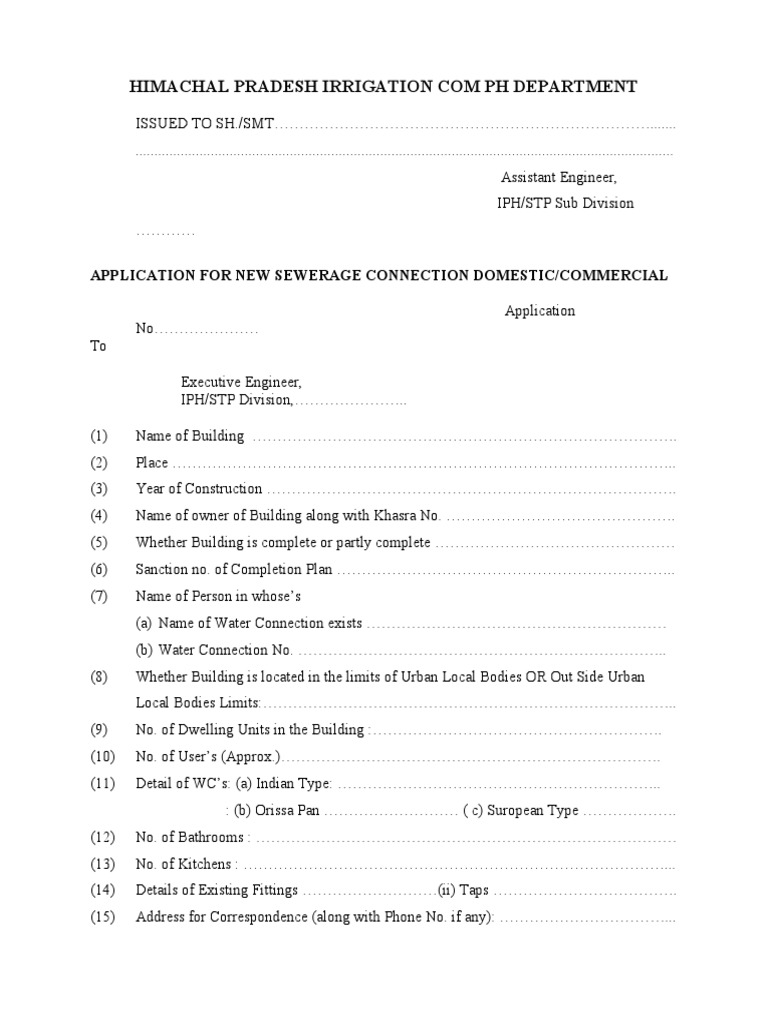 New Sewerage Connection Application | PDF | Water Management ...