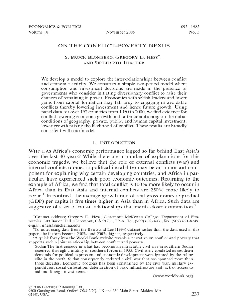 On The Conflict Poverty Nexus | PDF | Economic Growth | Economics