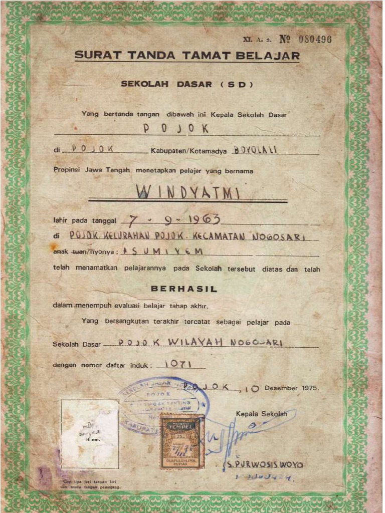 1975 Surat Tanda Tamat) Belajar SD | PDF