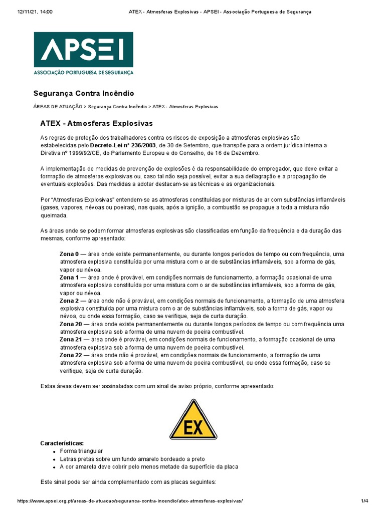 ATEX - Atmosferas Explosivas - APSEI - Associação Portuguesa de ...
