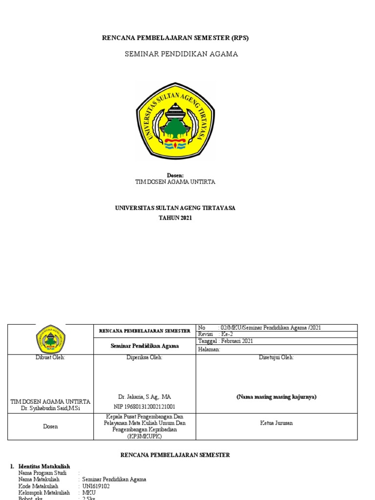 RPS Seminar Pendidikan Agama 2021 | PDF