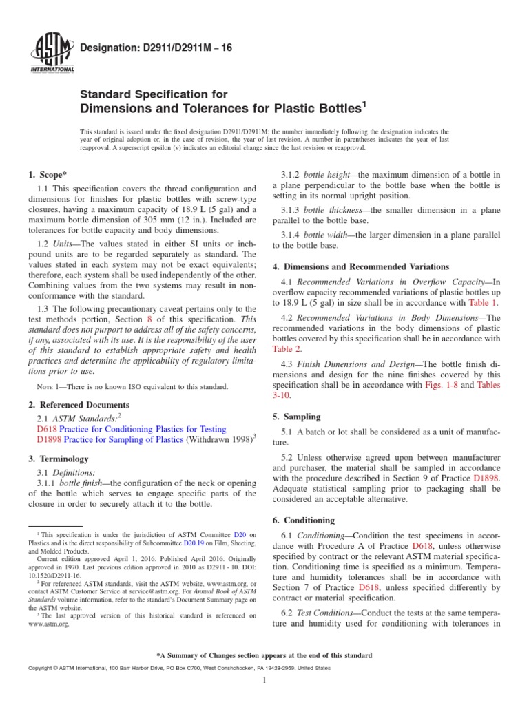 Dimensions and Tolerances For Plastic Bottles | PDF | Specification ...