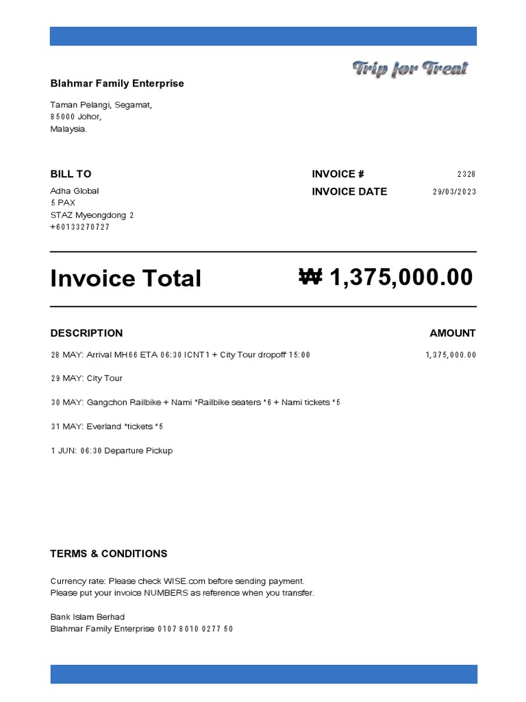 Blahmar Family Enterprise Invoice 2328 | PDF