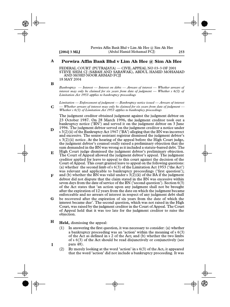 PERWIRA AFFIN BANK BHD V LIM AH HEE at SIM AH HEE | PDF | Judgment (Law ...