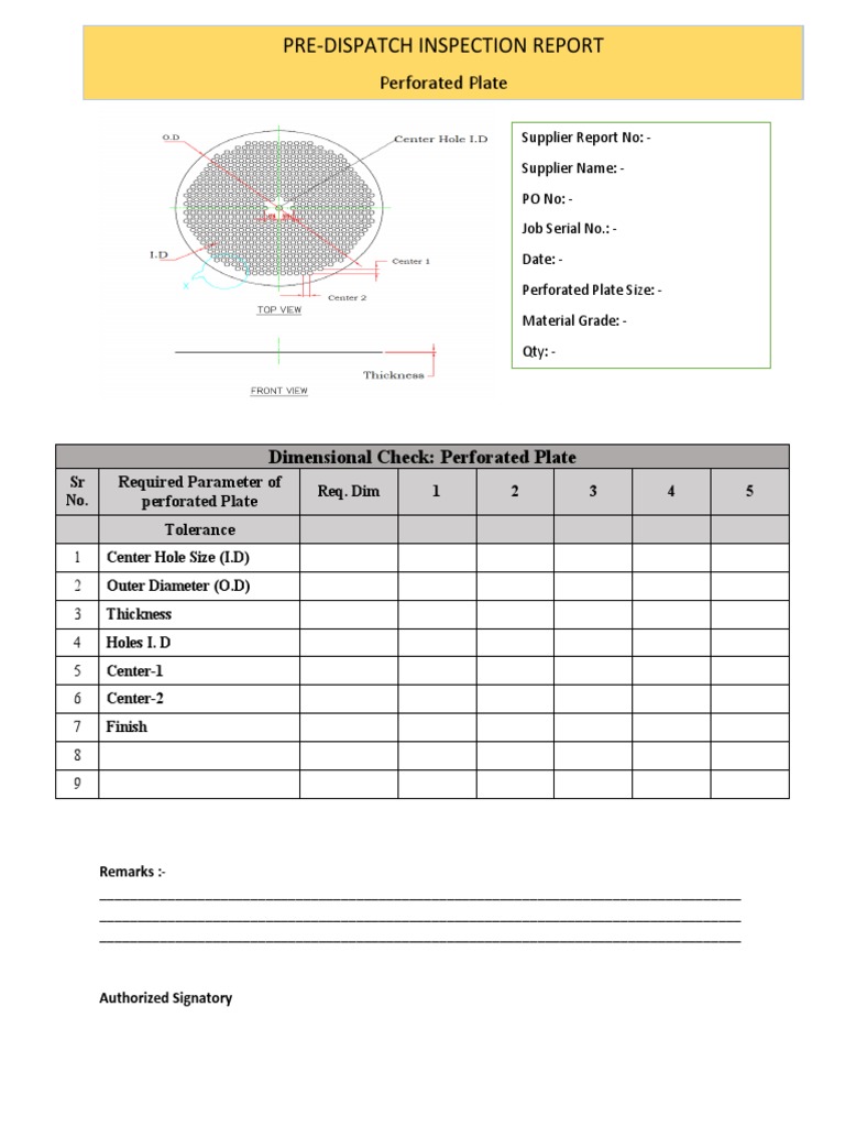 Pre-dispatch-Inspection Report of Perfortated Sheet | PDF