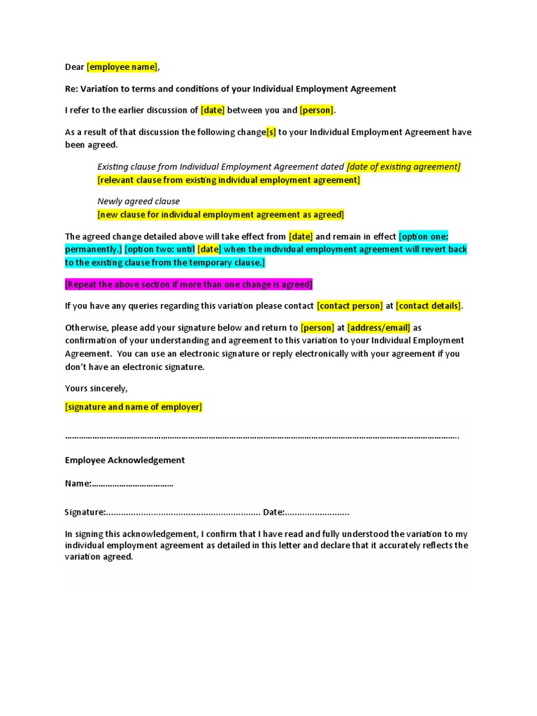 Letter of Variation Template | PDF