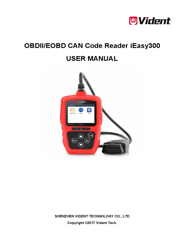 Vident Ieasy300 OBDII-EOBD CAN Code Reader User Manual V2.0 | PDF | Computing | Manufactured Goods