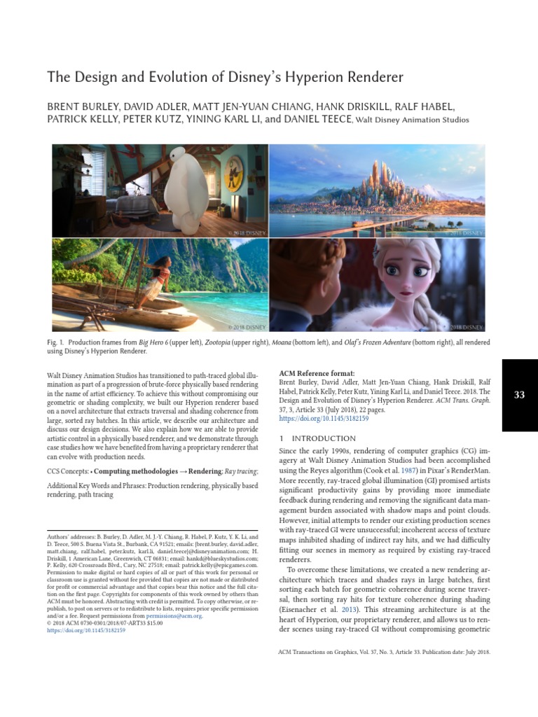 2018 - The Design and Evolution of Disney's Hyperion Renderer | PDF | Rendering (Computer ...
