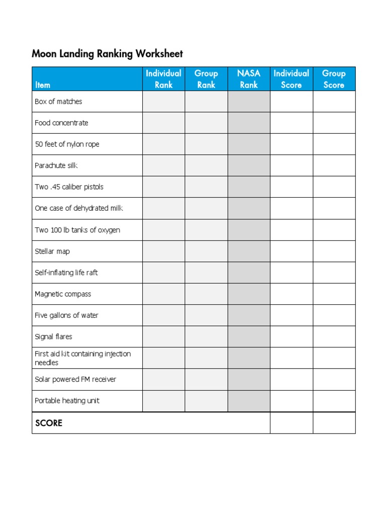 Moon Landing Survival Item Rankings | PDF | Social Science | Young Adult