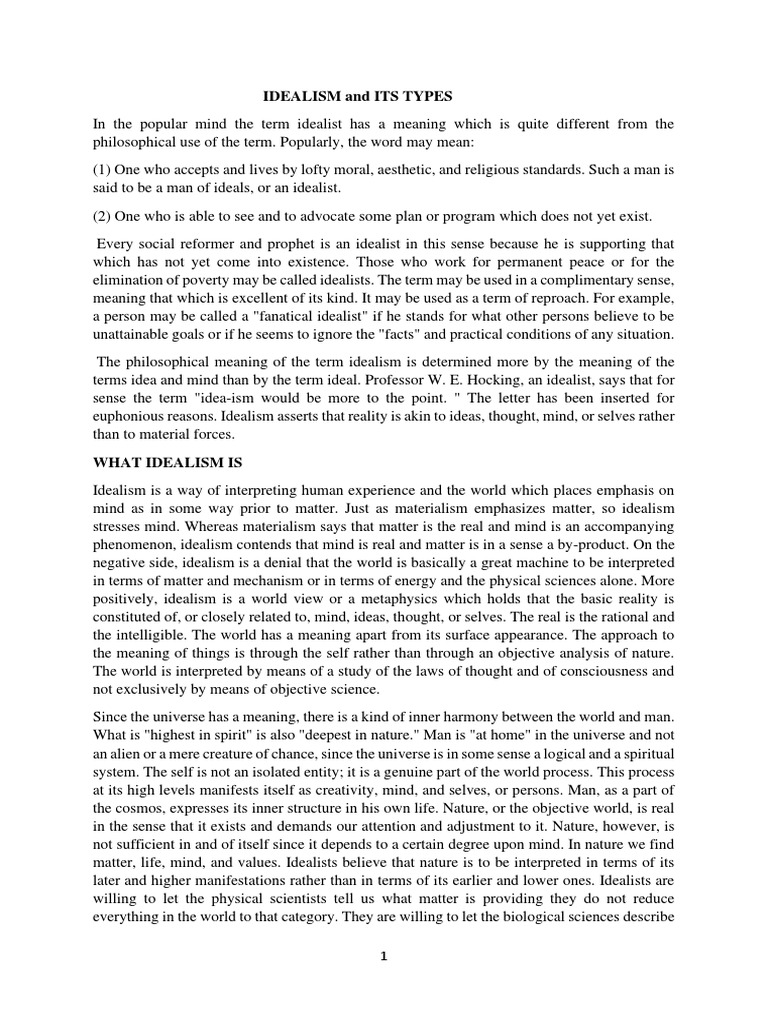 IDEALISM and ITS TYPES | PDF | Idealism | Idea