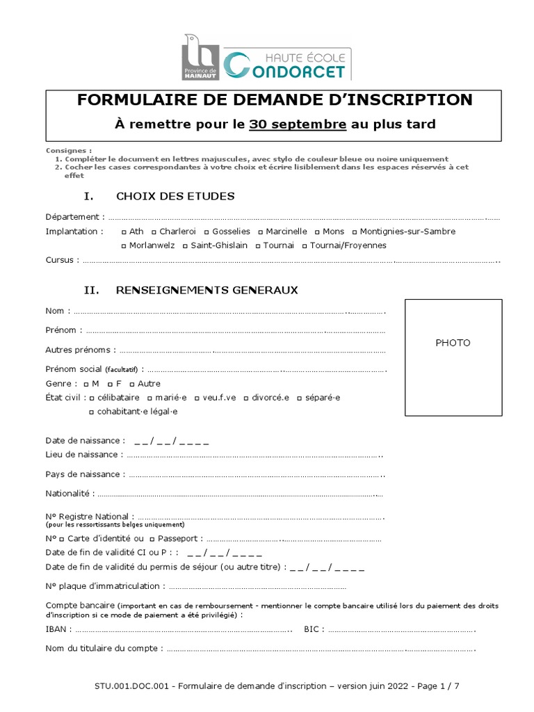 ECE.002.DOC.001 Bulletin D Inscription | PDF