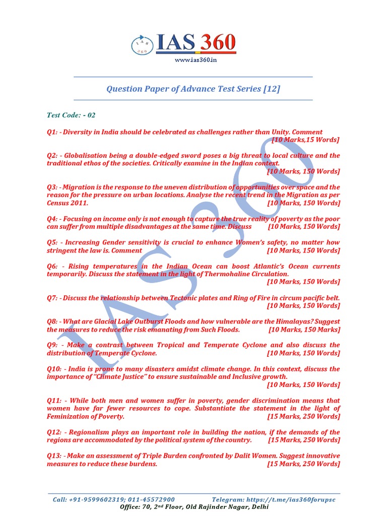 Advance Test Series Question Paper | PDF | Poverty | Poverty & Homelessness