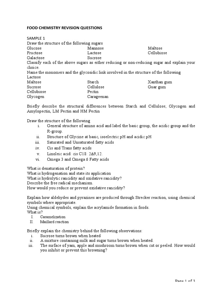 Food Chemistry Revision Guide | PDF | Fatty Acid | Fat