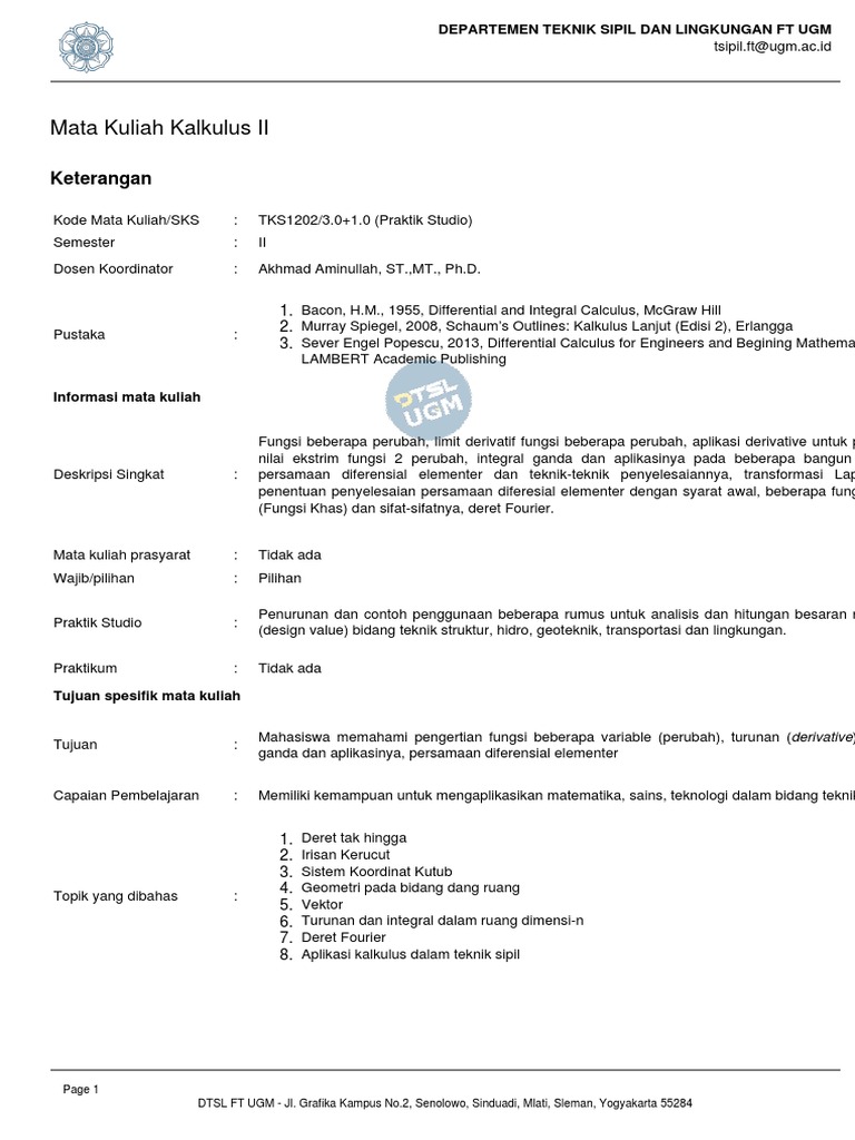 Kalkulus II: Aplikasi dalam Teknik Sipil | PDF