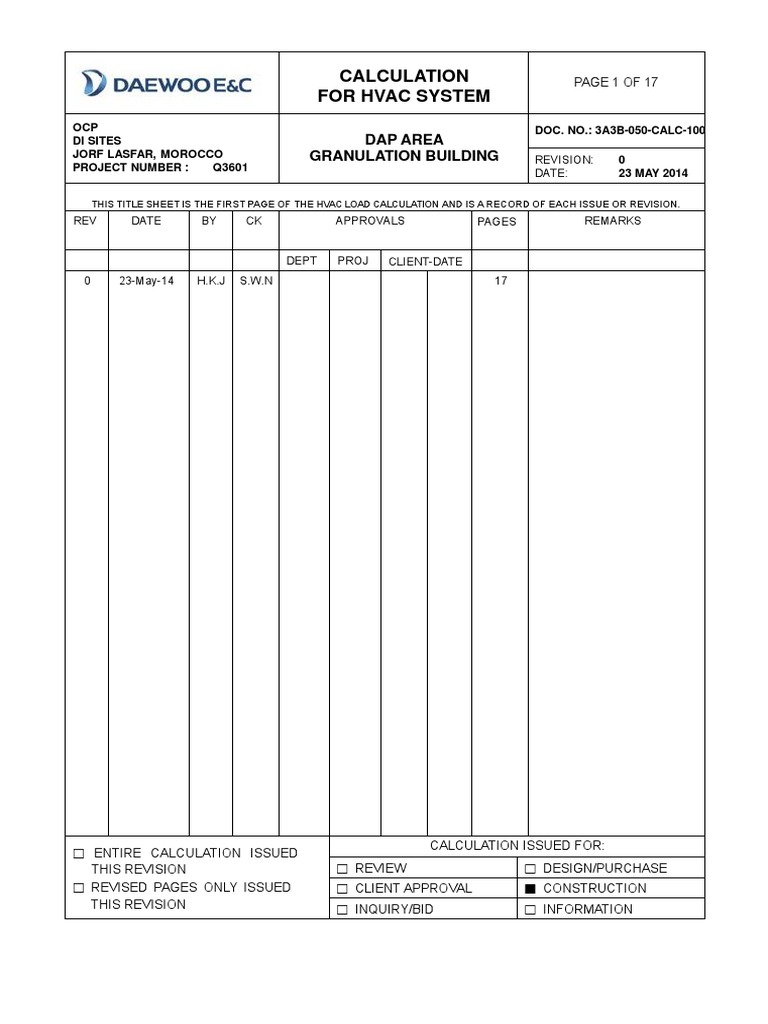 HVAC Load Calculations for the Granulation Building at the Jorf Lasfar ...