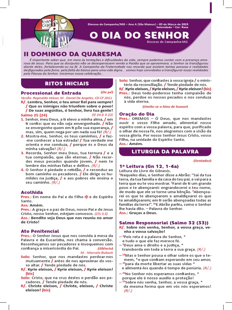 Missa Domingo Da Quaresma II Ano A 05-03-2023 | PDF | Eucaristia | Jesus Missa Domingo Da Quaresma II Ano A 05-03-2023 | PDF | Eucaristia | Jesus
