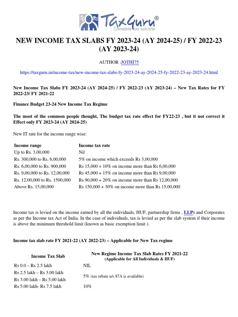 FY 2022-23 (AY 2023-24) - Taxguru - in | PDF | Taxes | Income Tax