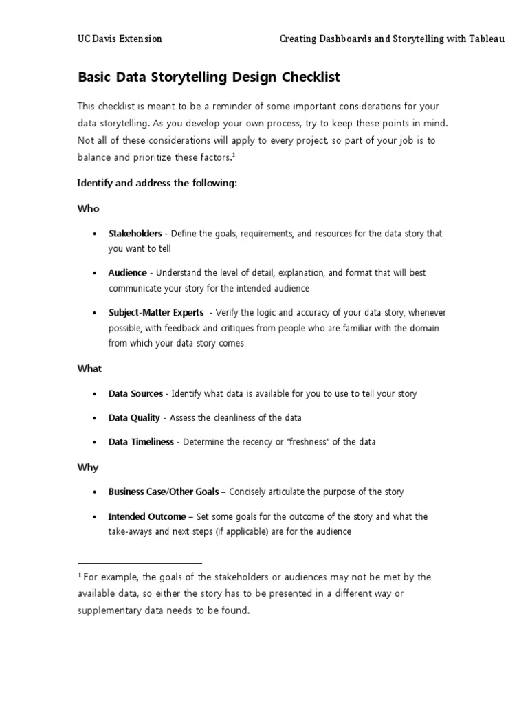 Basic Data Storytelling Design Checklist TEMPLATE | PDF | Storytelling | Data